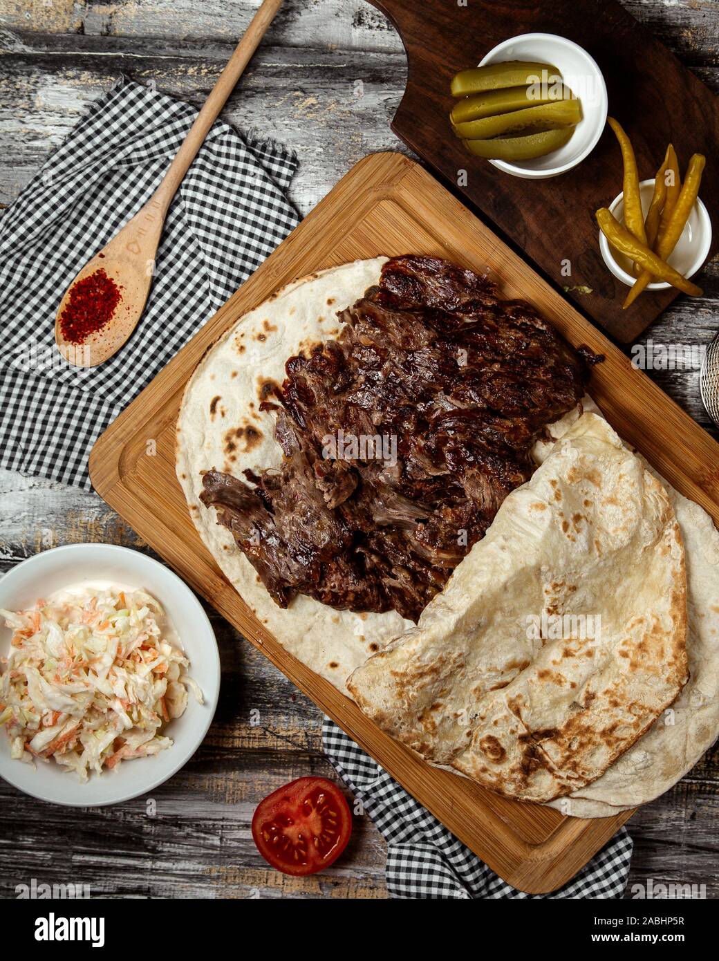 meat doner in lavash top view Stock Photo - Alamy