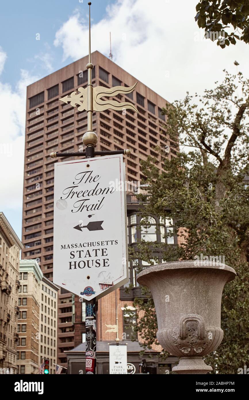 Boston, Massachusetts - October 4th, 2019: Sign along Freedom Trail ...