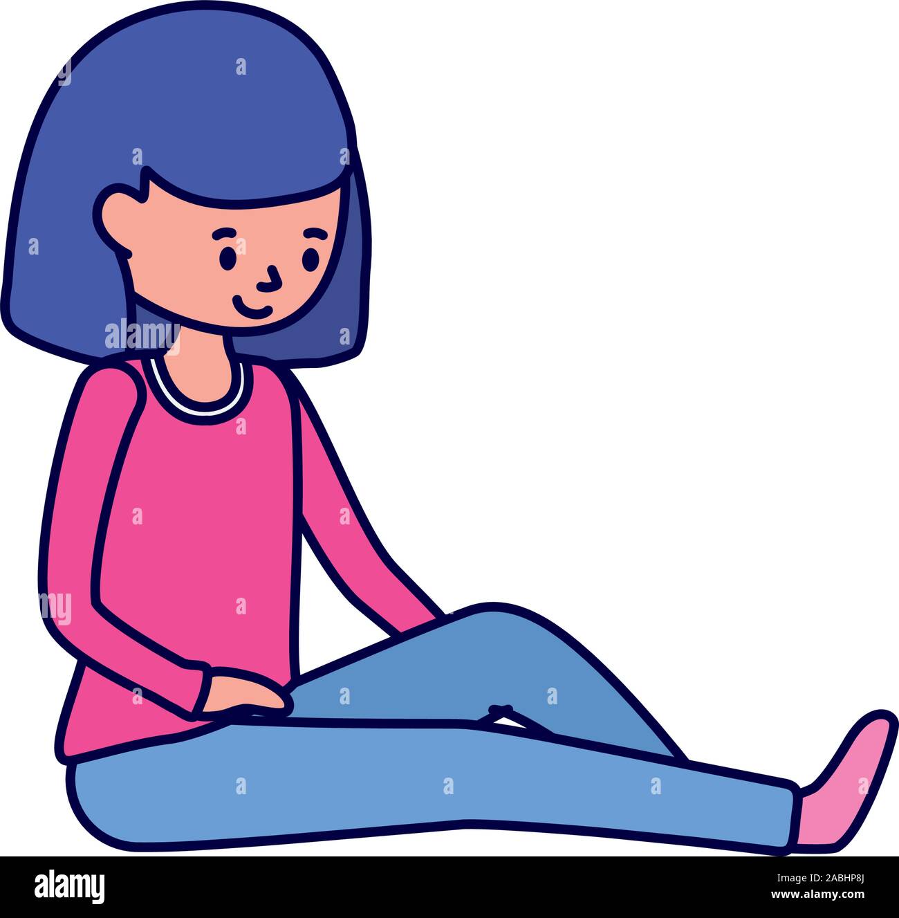 young woman cartoon character sitting on white background vector ...