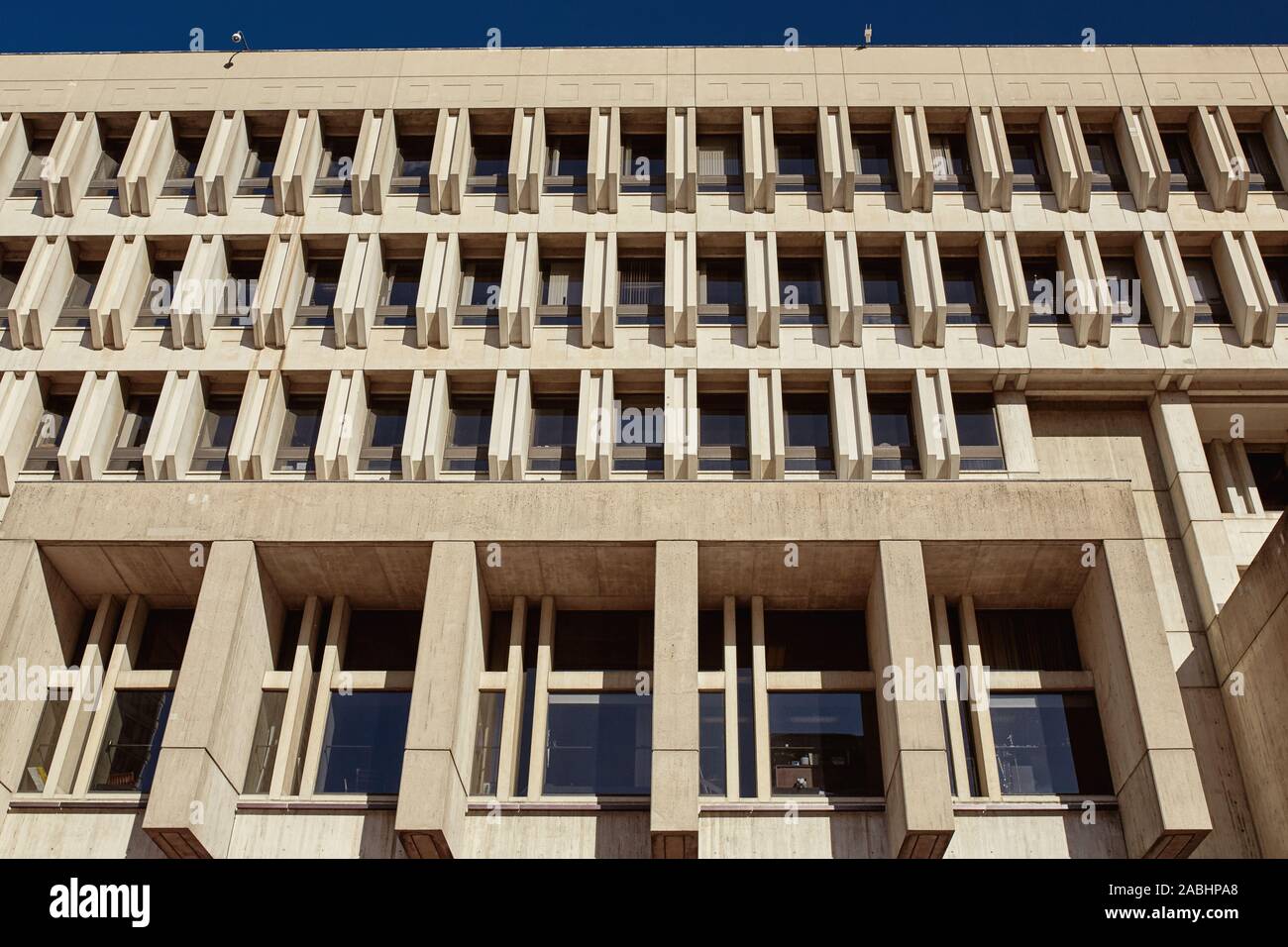 Exterior of Boston City Hall, an example of Brutalist Architecture, in ...