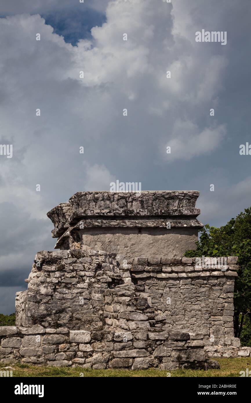 Temple of the Diving God on the Tulum Mayan ruins site on the Yucatan ...