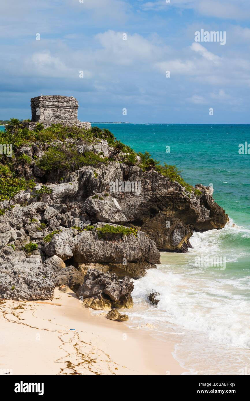 Temple of the Wind on the headland of the Mayan Tulum ruins site on the ...