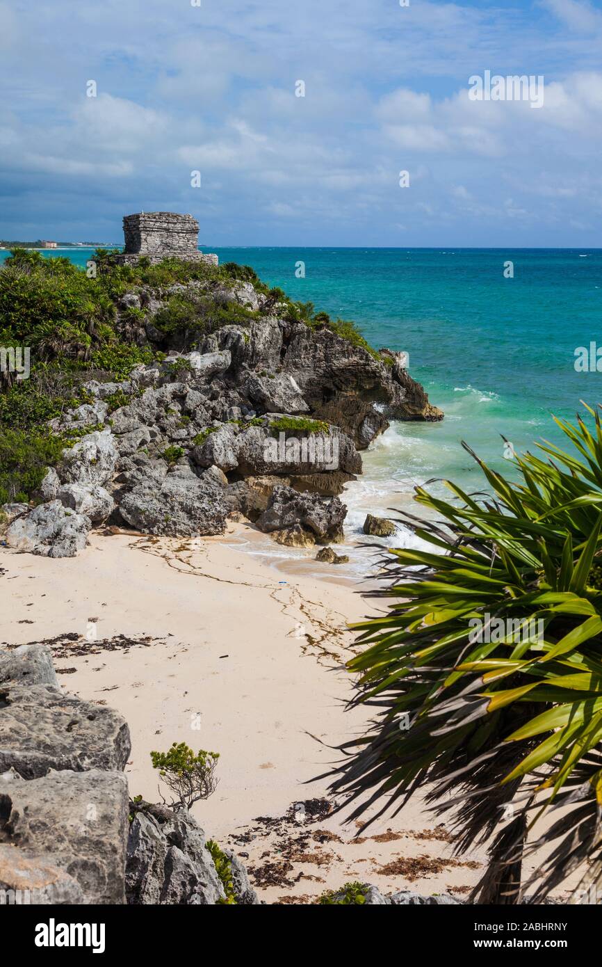Temple of the Wind on the headland of the Mayan Tulum ruins site on the ...