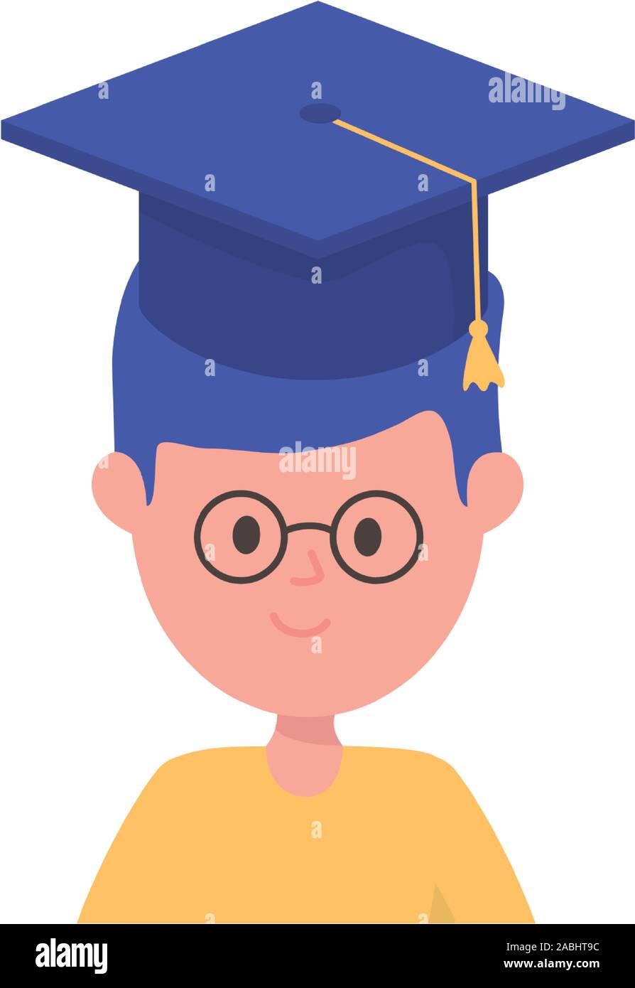 boy student graduation hat school learning online vector illustration ...