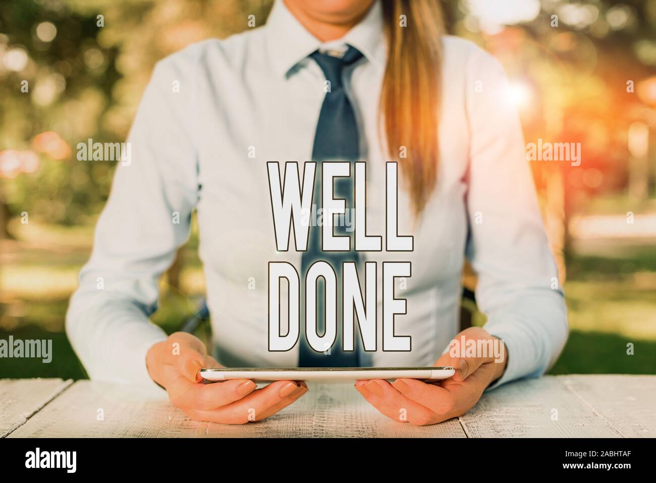 Writing note showing Well Done. Business concept for telling ...