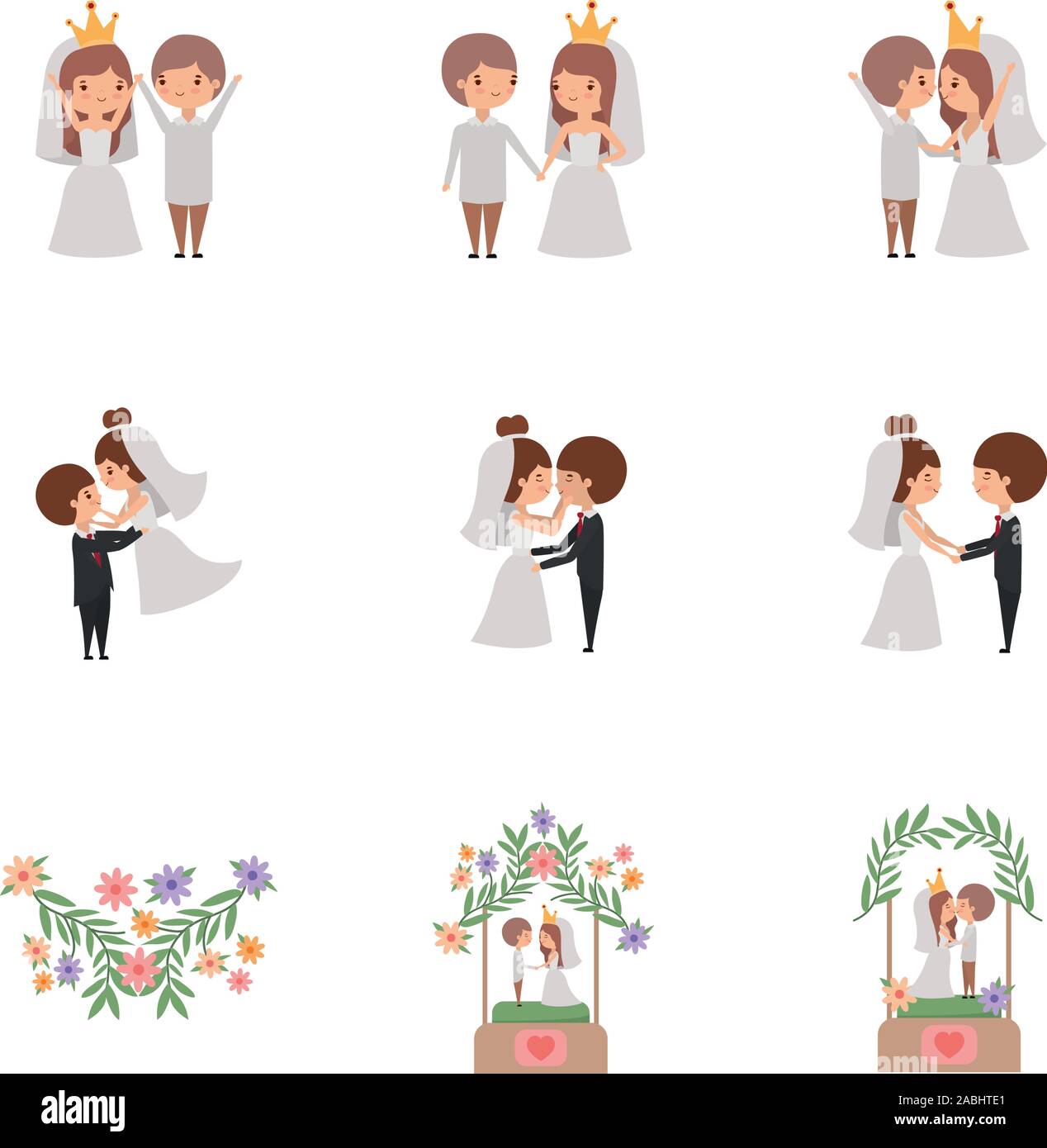 Set of brides and grooms cartoons design Stock Vector Image & Art - Alamy