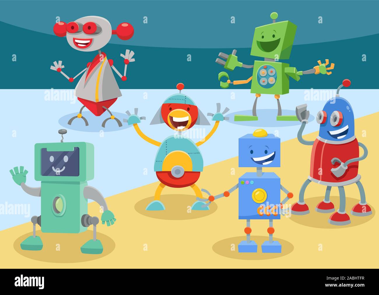 Cartoon Illustration of Funny Robots or Droids Science Fiction ...