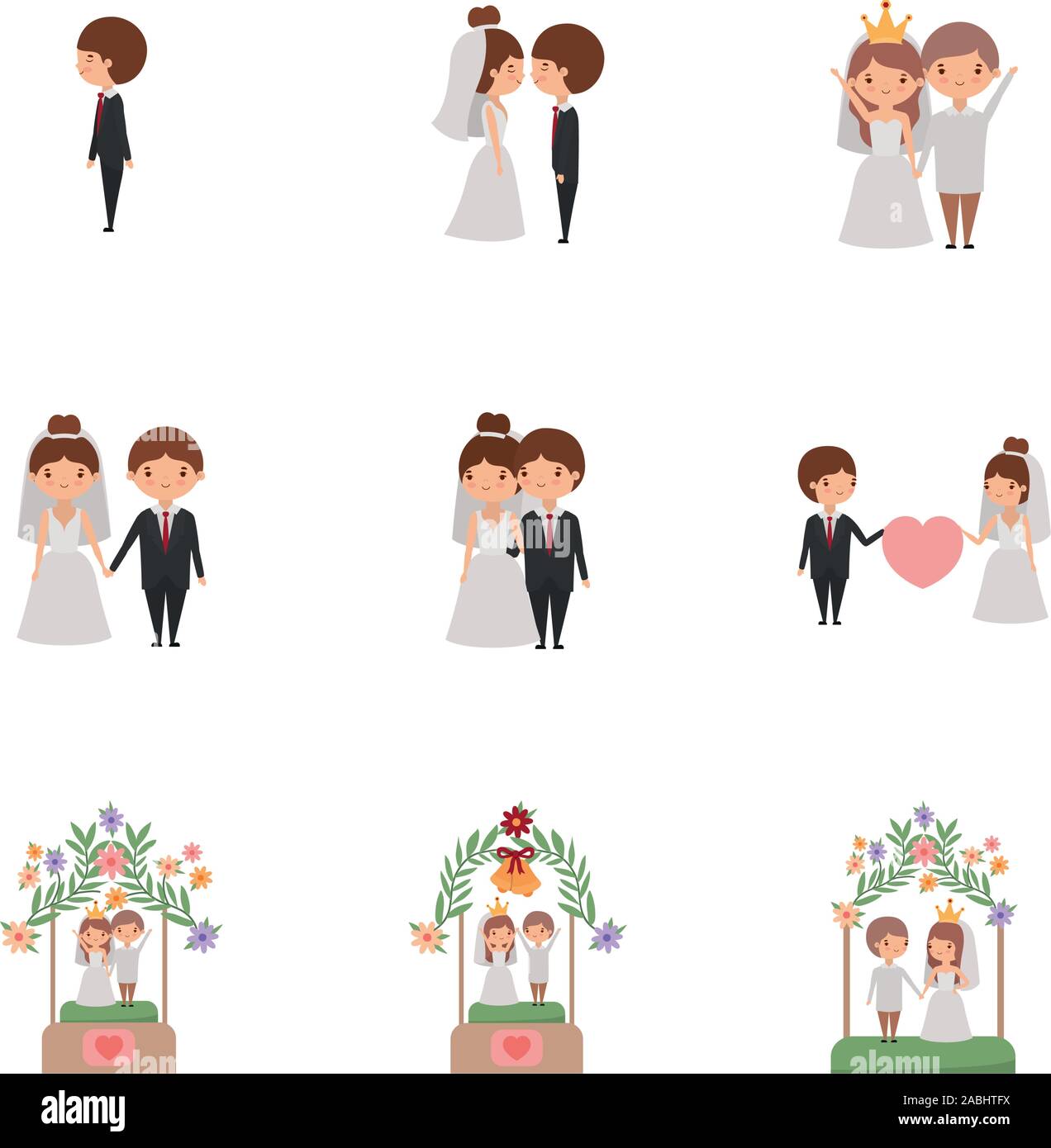 Set of brides and grooms cartoons design Stock Vector Image & Art - Alamy