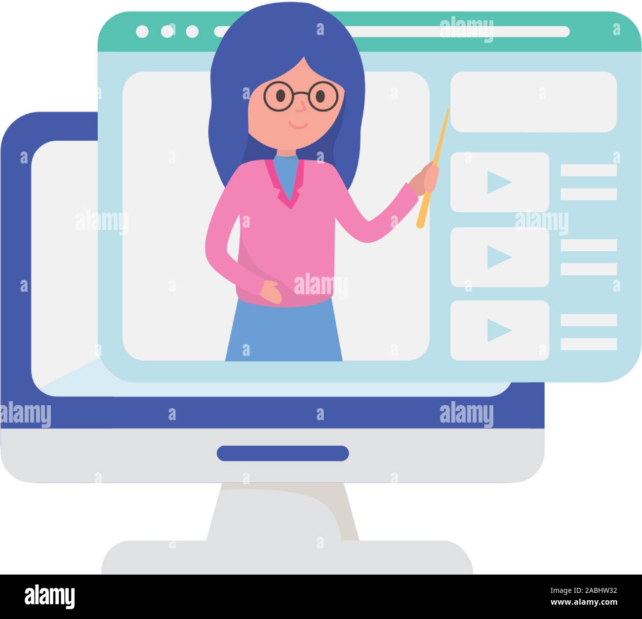 teacher computer website tutorial education learning online vector ...