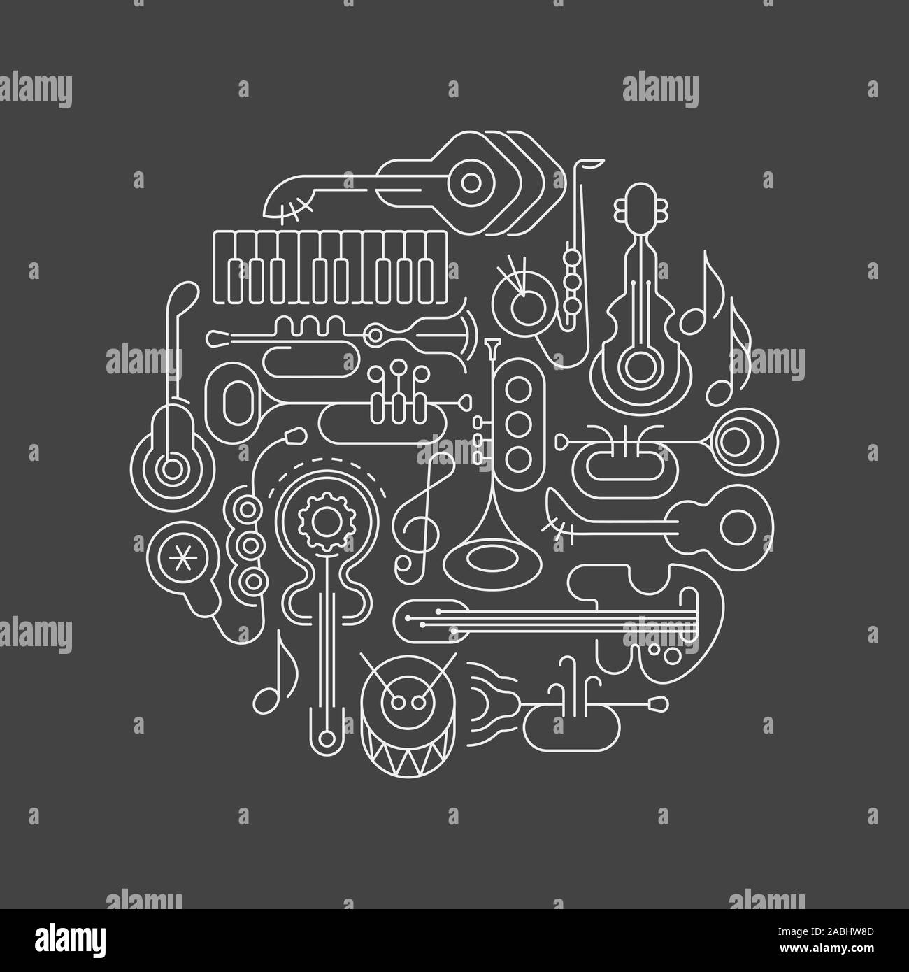 White silhouettes isolated on a grey background Musical Instruments ...