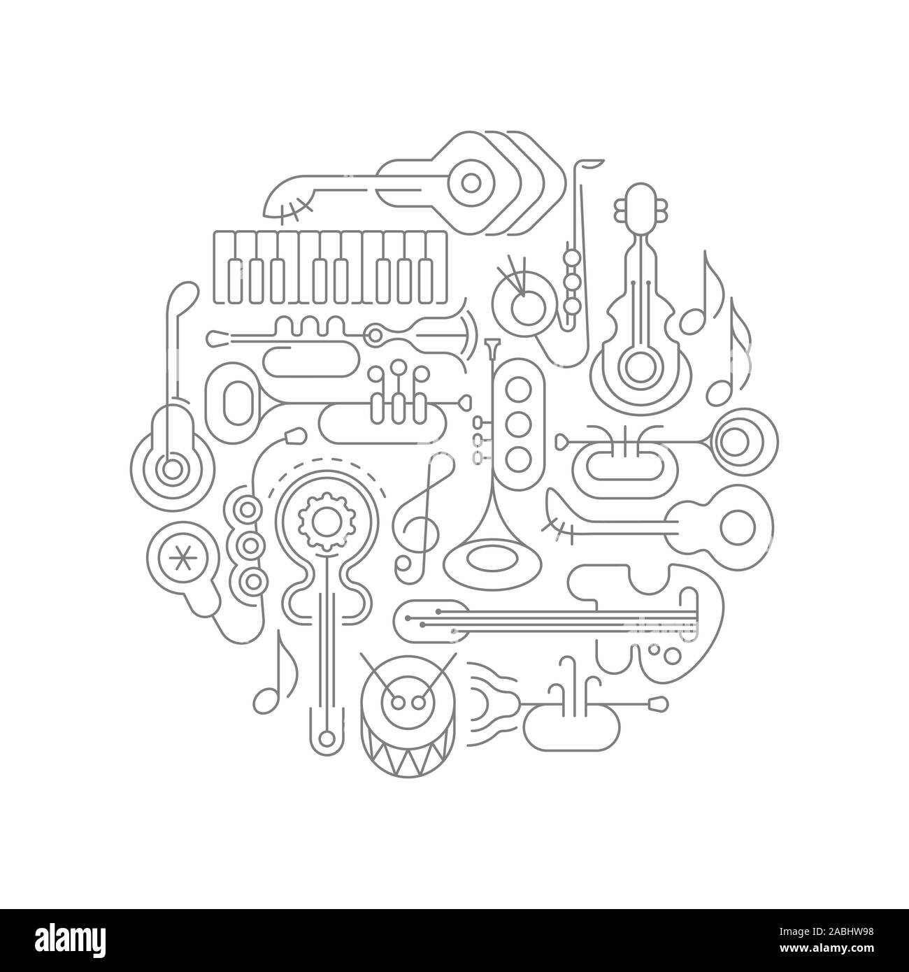 Dark grey silhouettes isolated on a white background Musical ...