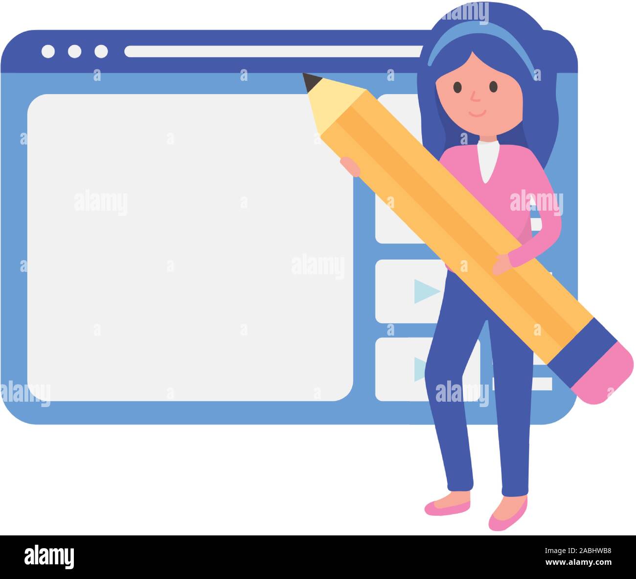 young woman with pencil website education learning online vector ...