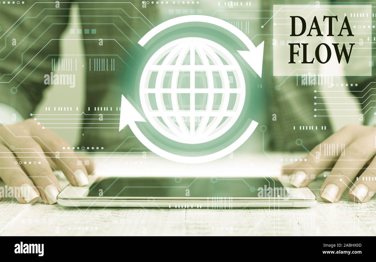 Conceptual hand writing showing Data Flow. Concept meaning the movement of data through a system ...