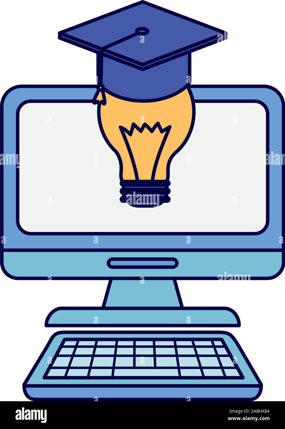 computer idea graduation hat school learning online vector illustration ...