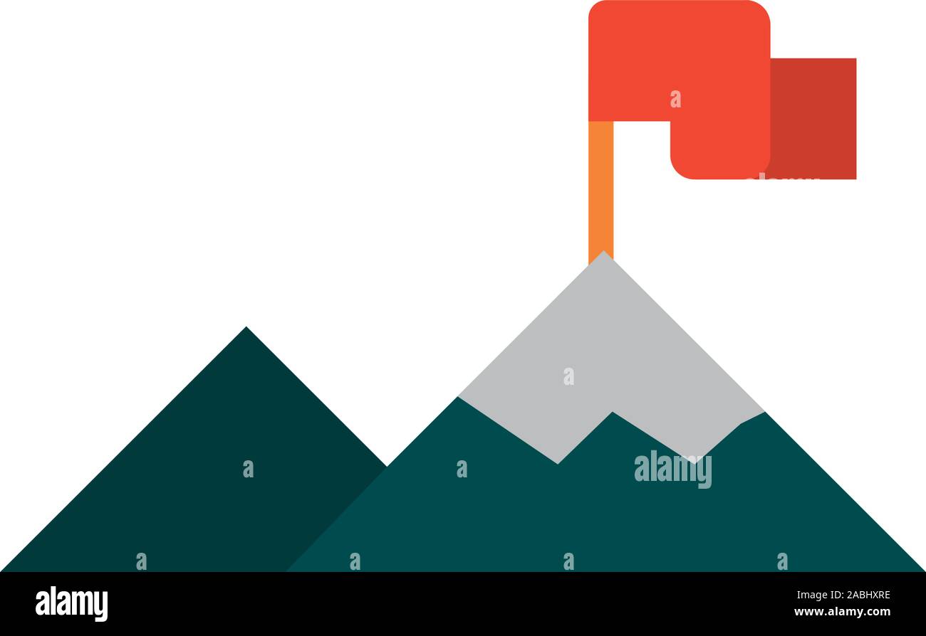 mountain with flag progress business strategy icon vector illustration ...