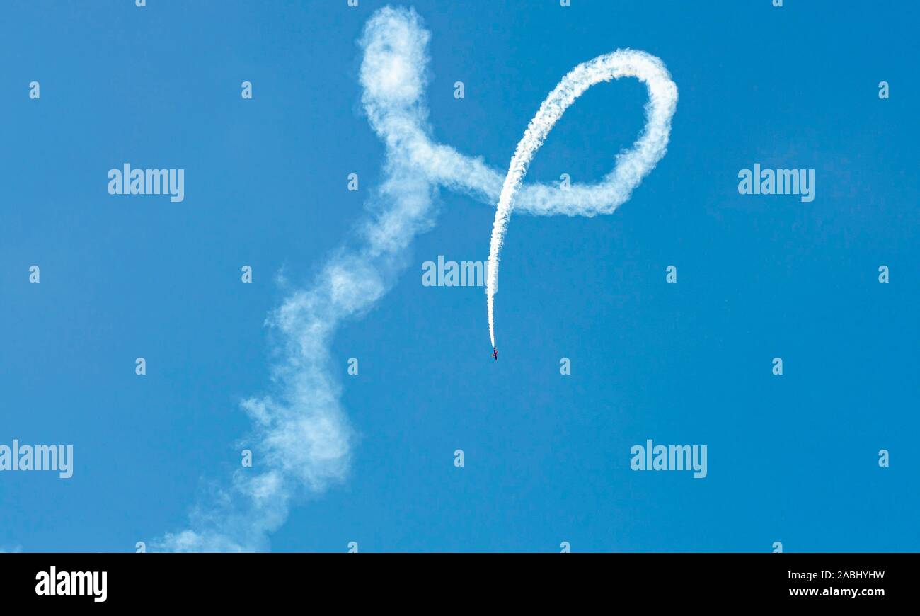 Military aircraft in flight, Fouga Magister CM170, aerobatics, air show ...