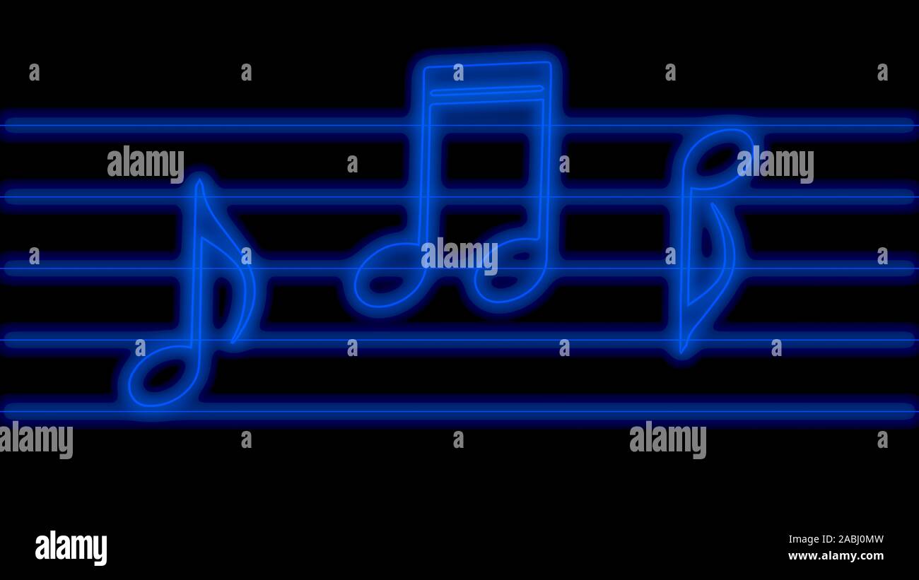 Blue glowing music notes in neon light Stock Photo - Alamy