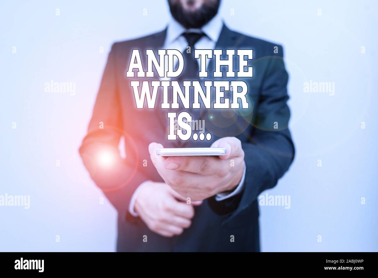 Text sign showing And The Winner Is. Business photo showcasing ...