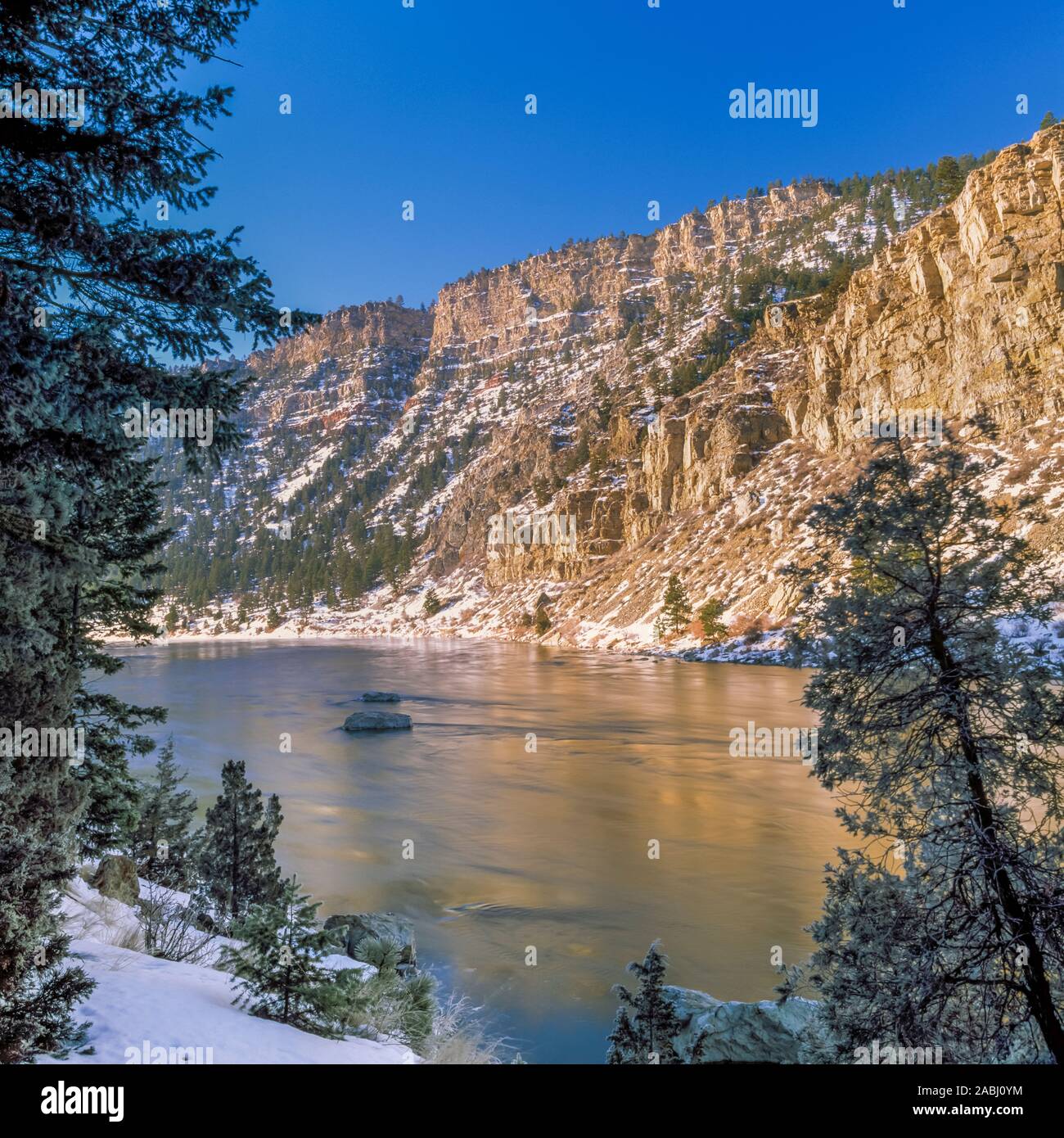 missouri river in canyon below hauser dam in winter near helena ...