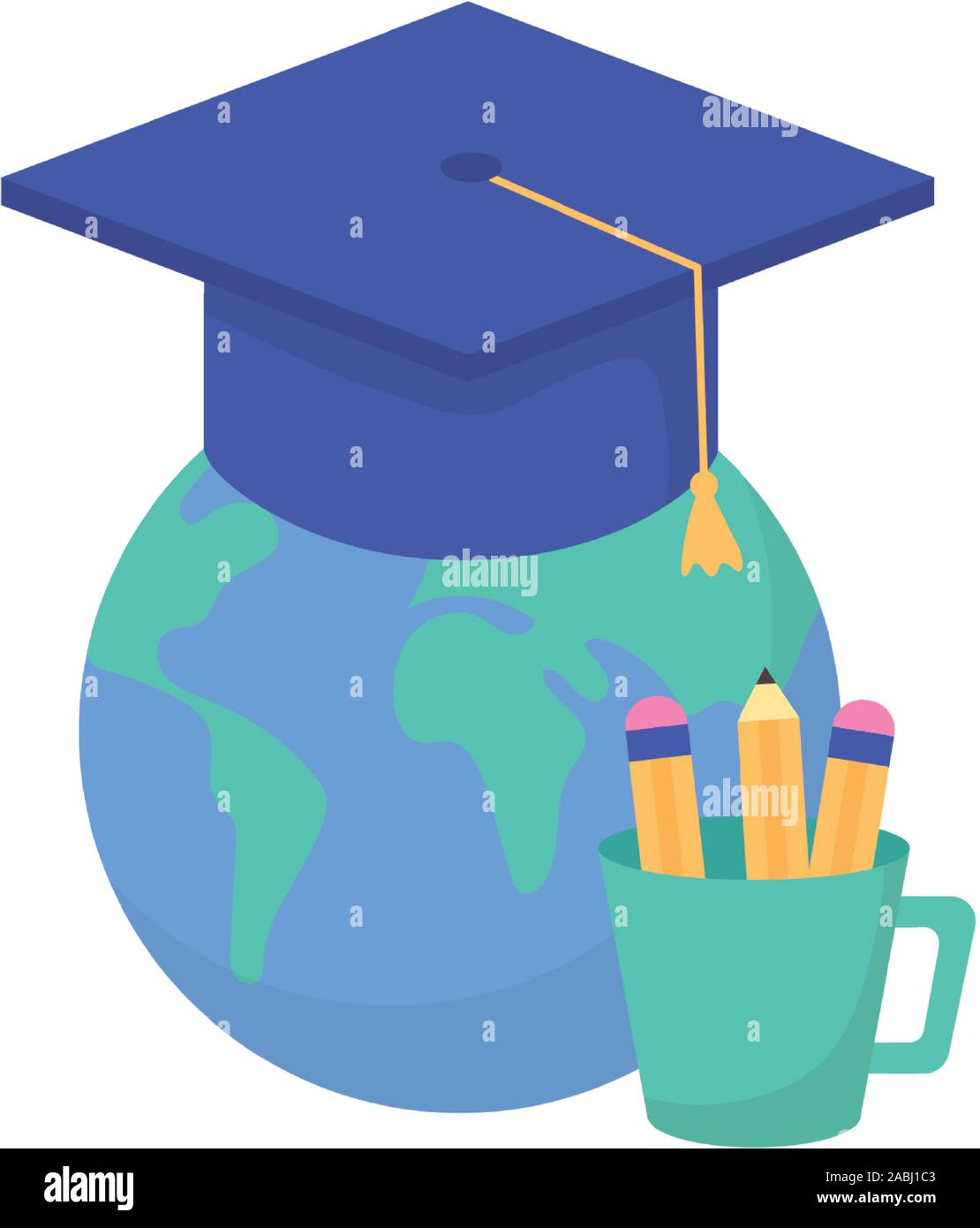 graduation hat pencils school education world learning online vector ...