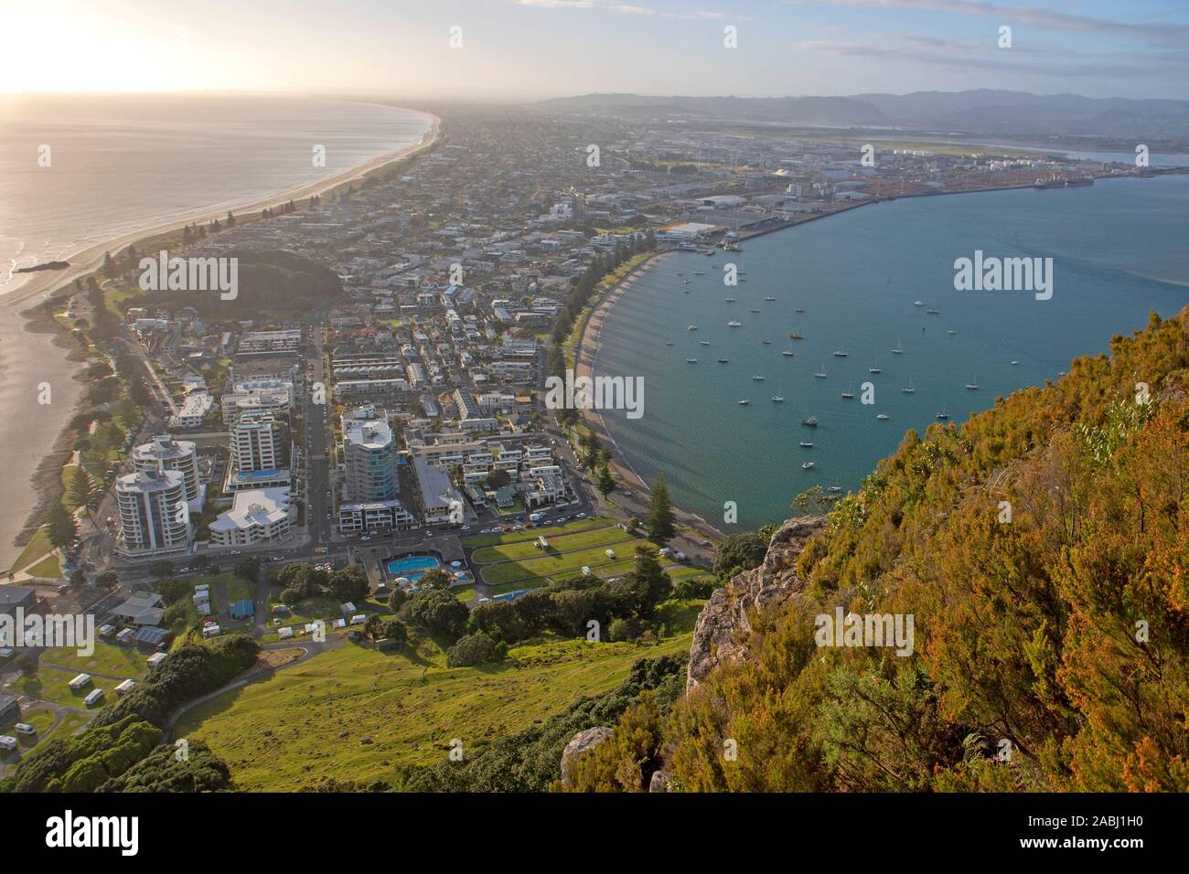 View over Mt Maunganui from Mauao Stock Photo - Alamy