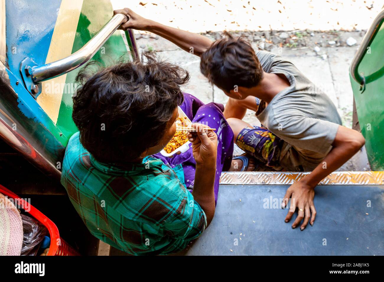 Local People Riding On The Yangon Circle Line Train, Yangon, Myanmar ...