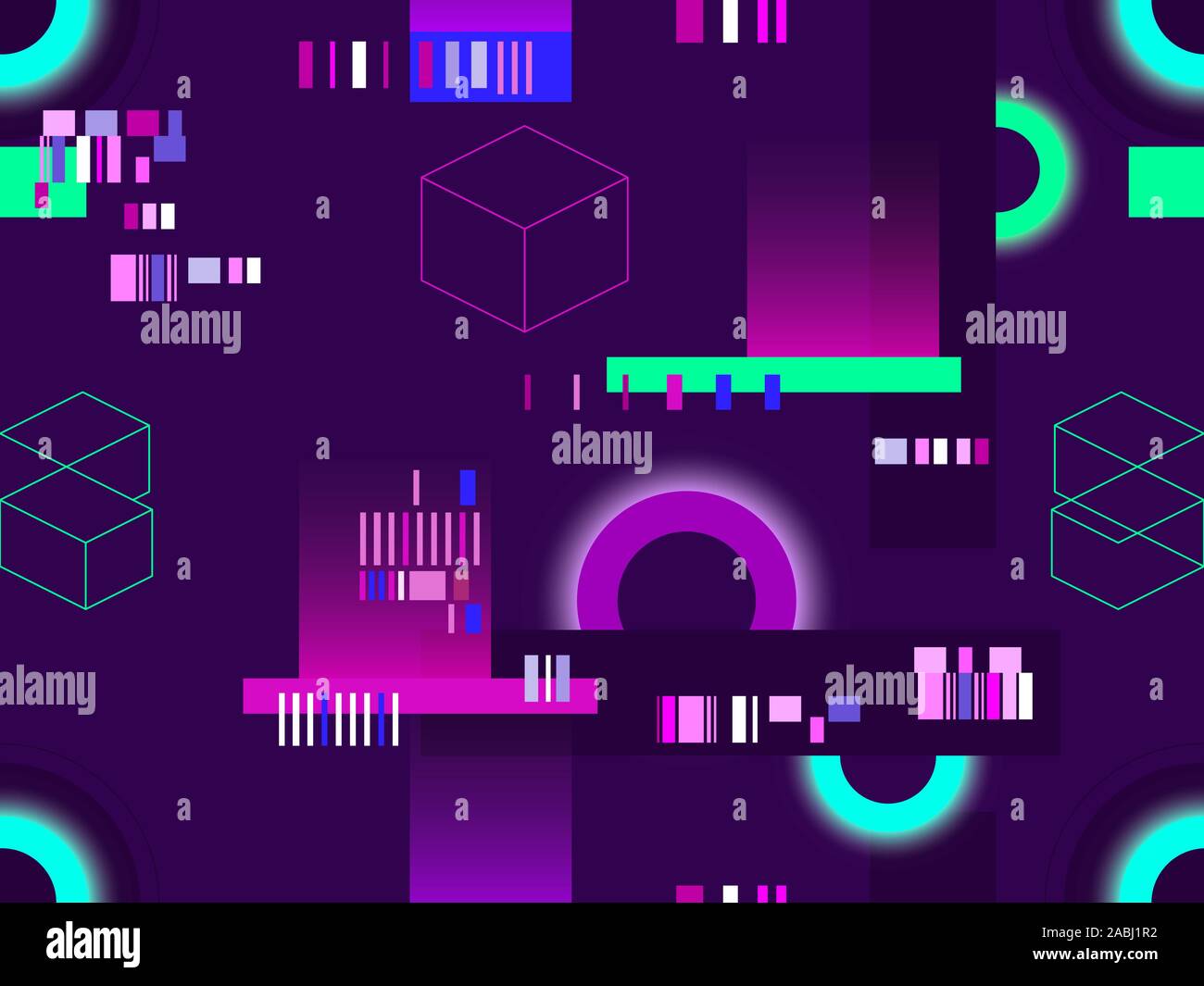 Cyberpunk seamless pattern. Retro futurism of the 80s. Neon round and ...