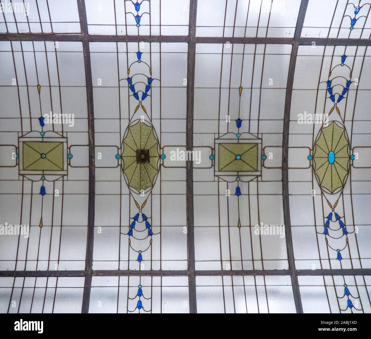 Arched stained glass lead light ceiling in retail shopping Cathedral ...