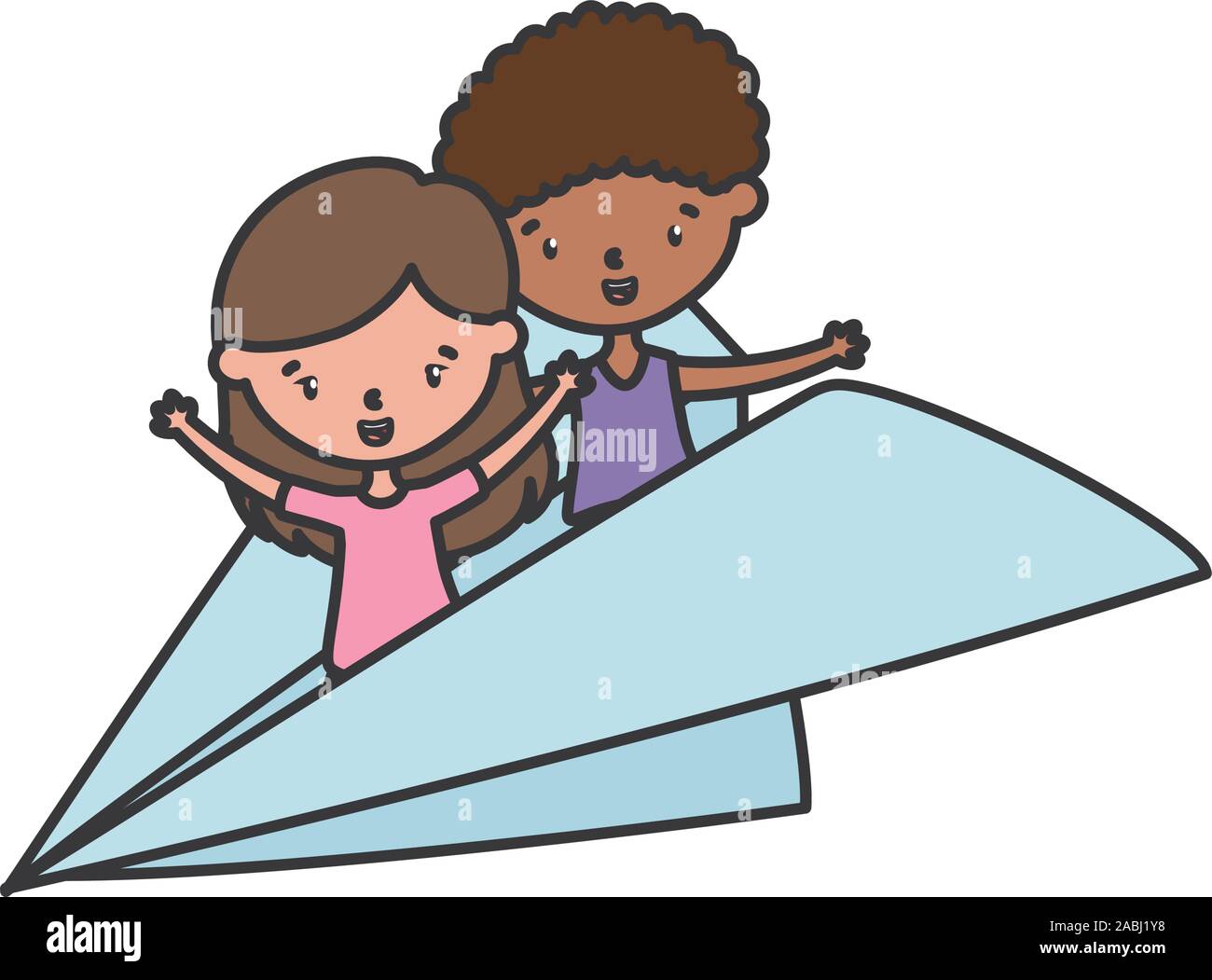 little boy and girl playing in paper plane vector illustration Stock ...