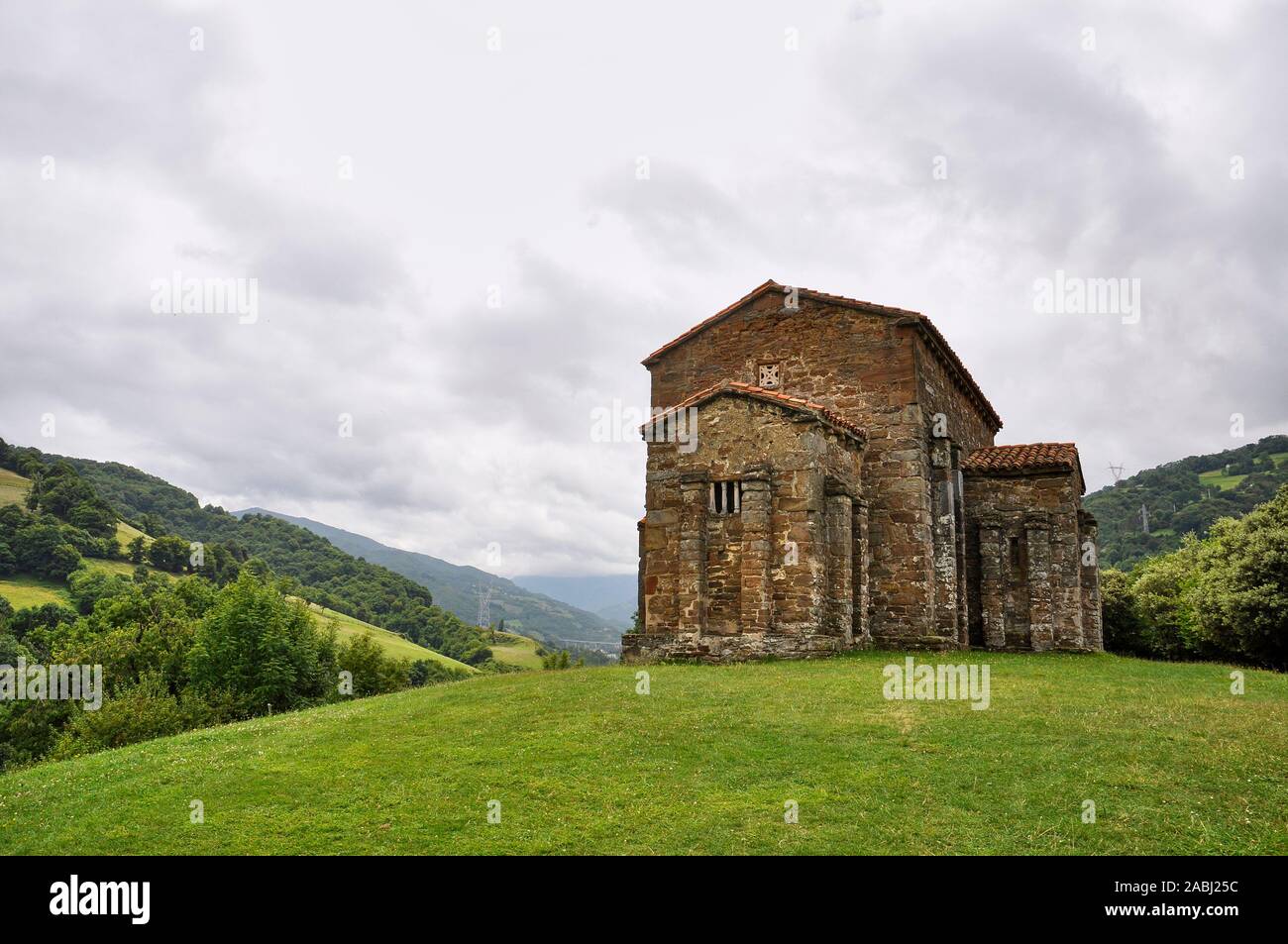 Exterior view of the 9th century Asturian pre-Romanesque church of ...