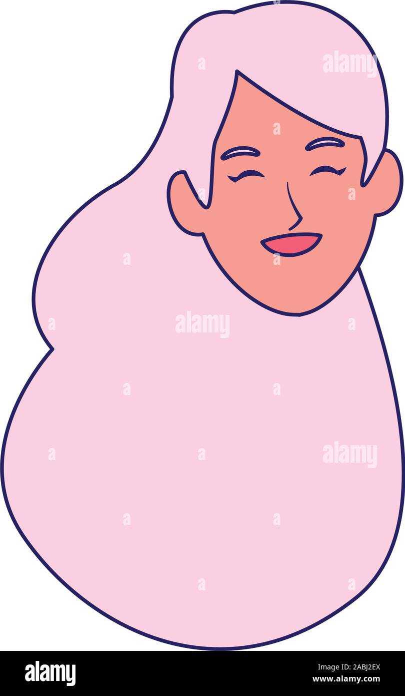 happy woman with pink long hair icon Stock Vector Image & Art - Alamy