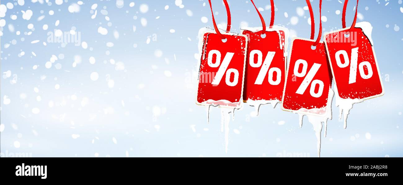 Red Hanging Discount Tags with snowy Background Stock Vector Image ...