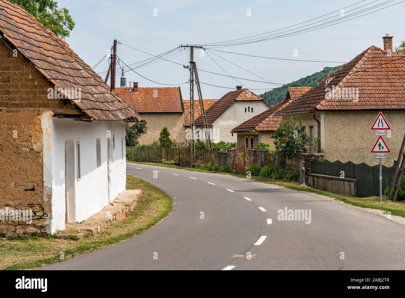 Road through the village with houses in Eastern Hungary. Europe Stock ...