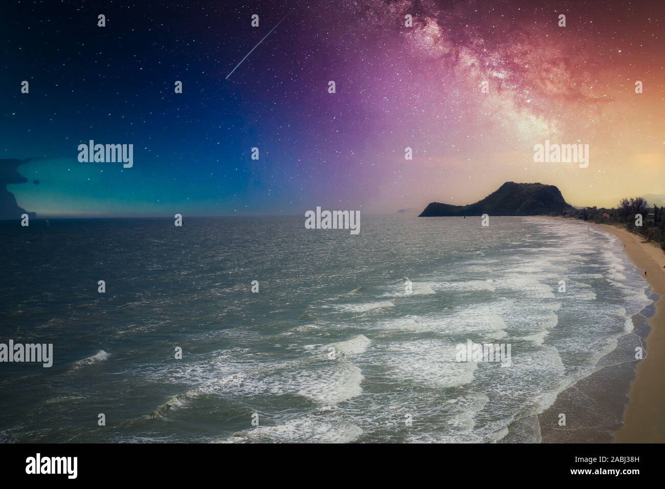 Tropical starry beach night illustration hi-res stock photography and ...