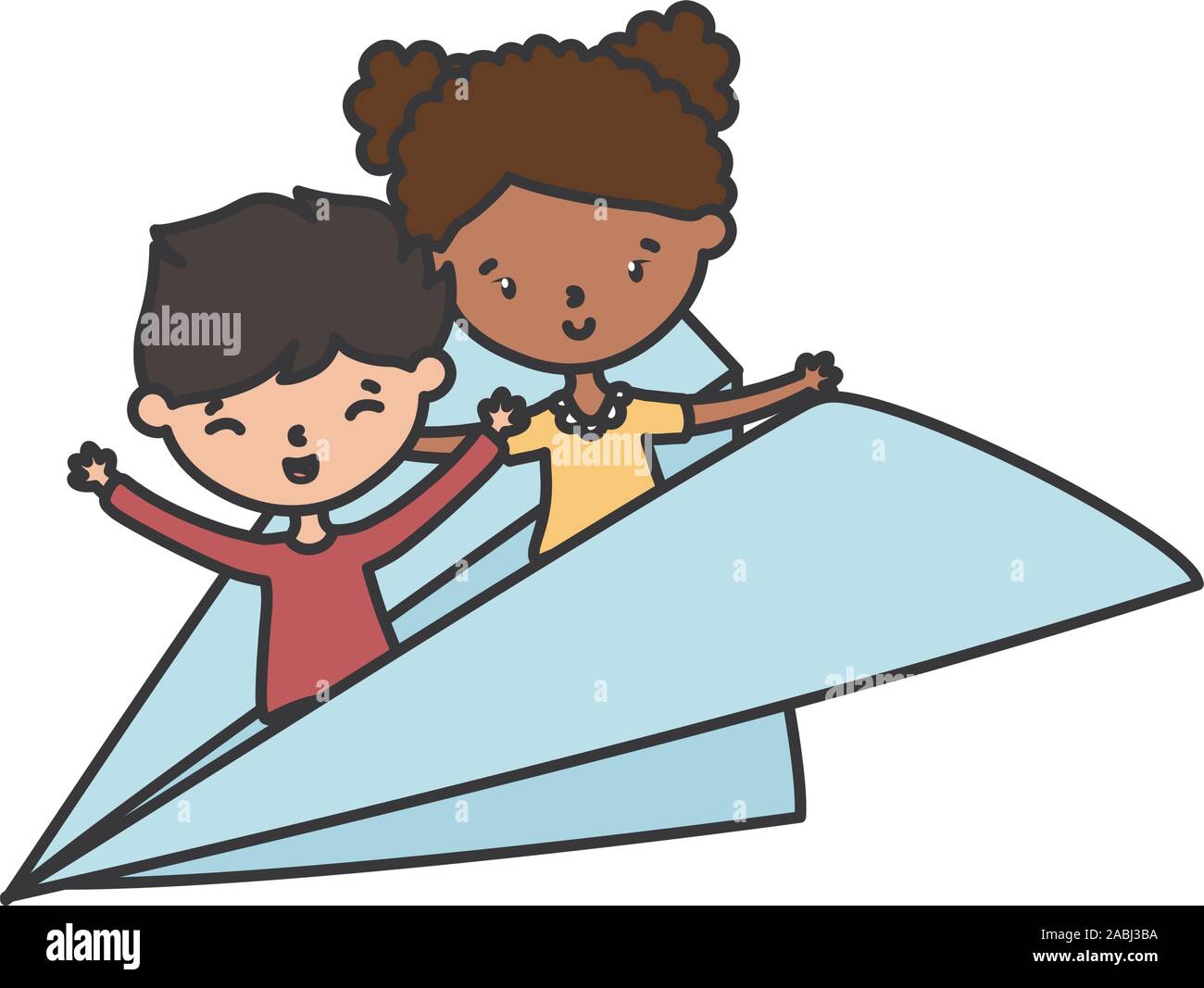 little boy and girl playing in paper plane vector illustration Stock ...
