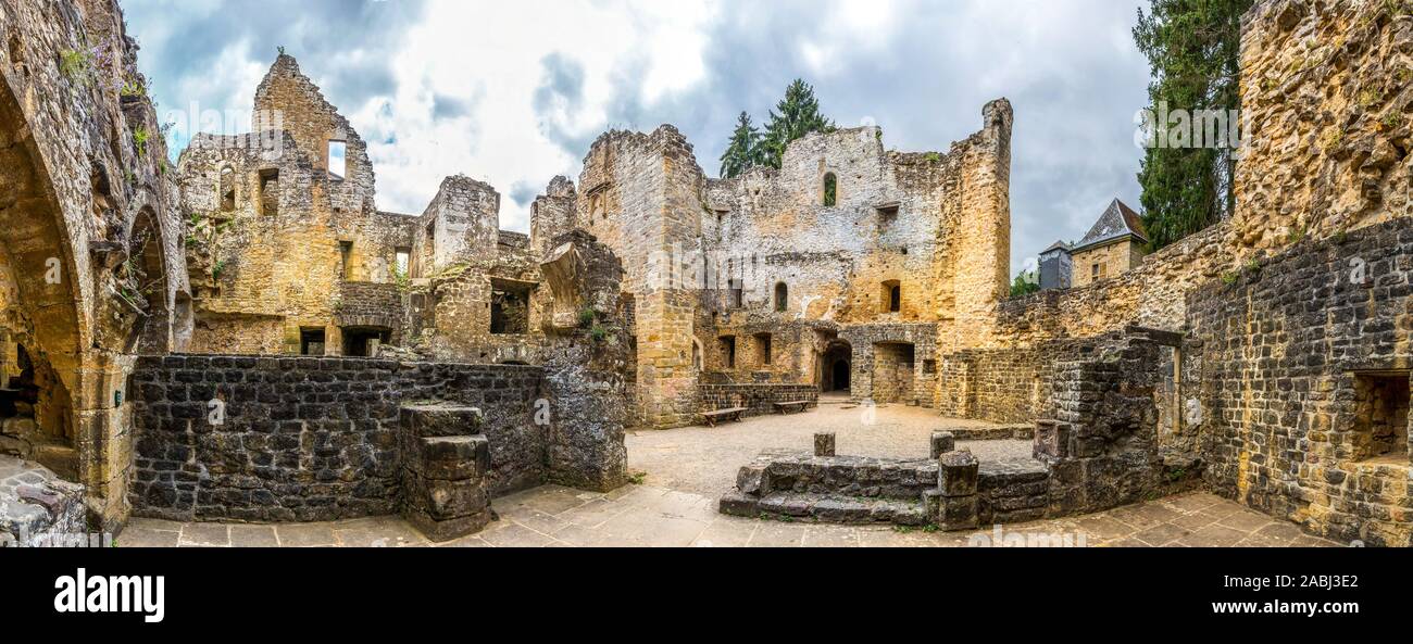 Old castle ruins, ancient stone building, panorama Stock Photo - Alamy