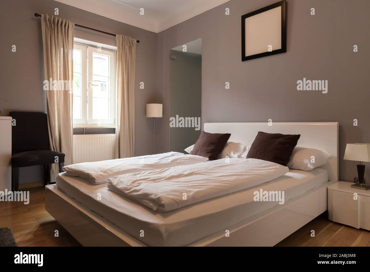Hotel room interior, bedroom, Europe tourism Stock Photo - Alamy
