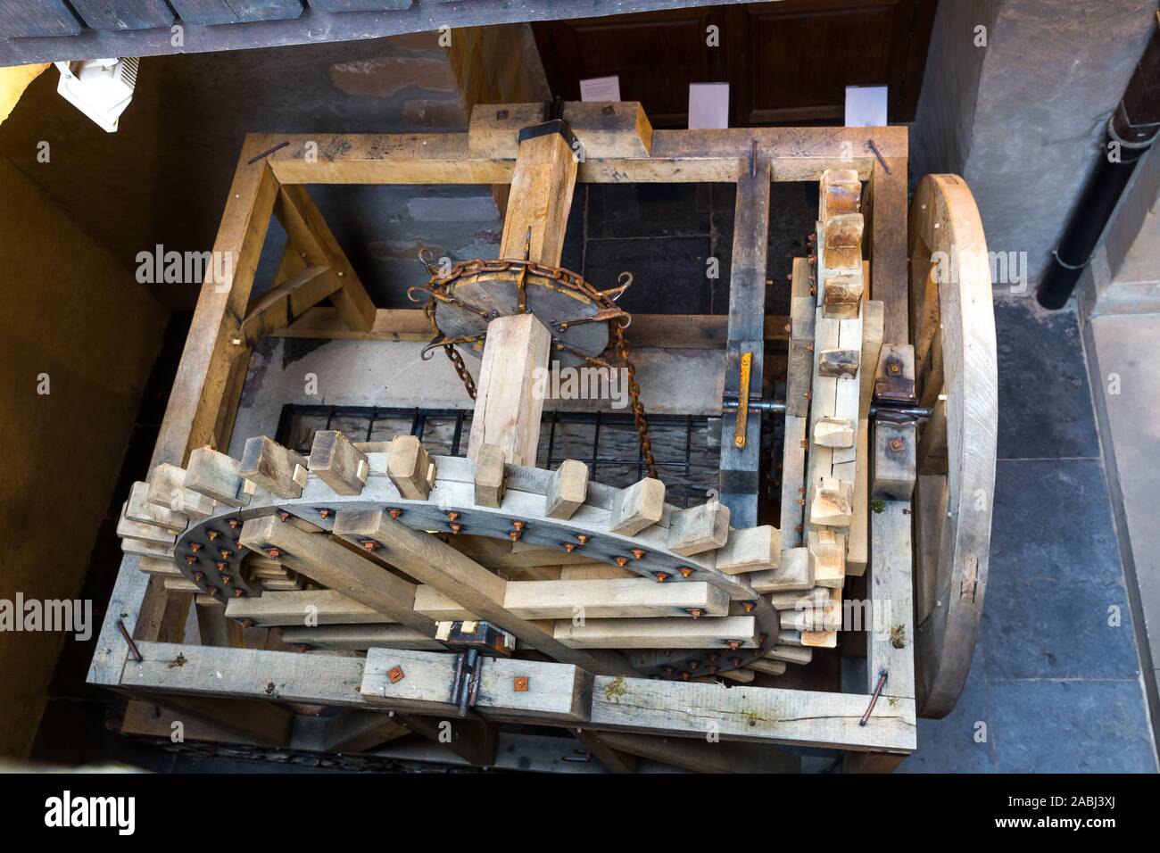 Ancient castle, wooden well gears, old Europe Stock Photo - Alamy