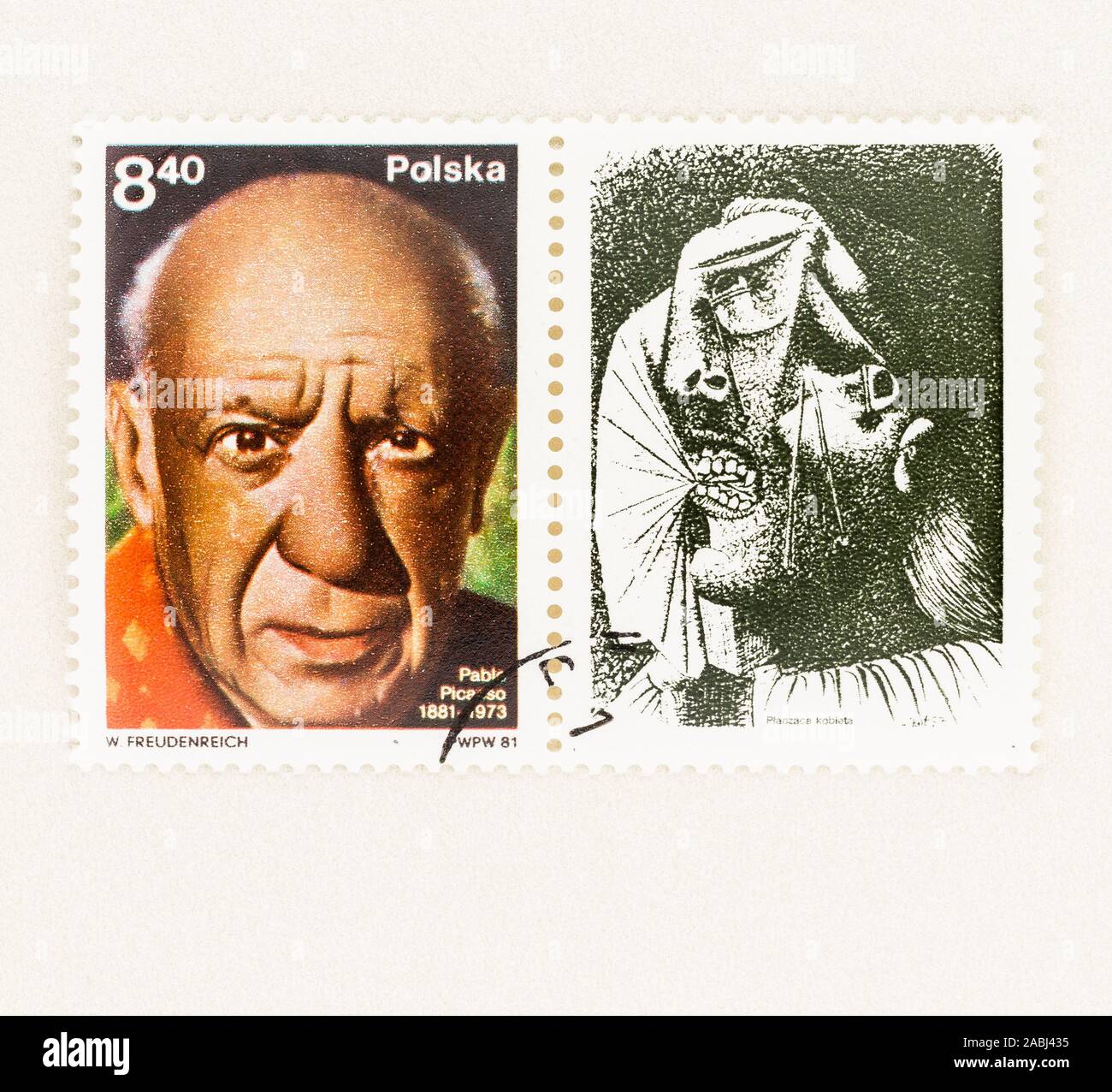 SEATTLE WASHINGTON - November 21: Postage stamp of Pablo Picasso and ...