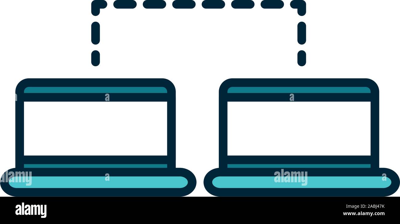laptop connection data internet of things line and fill icon vector ...