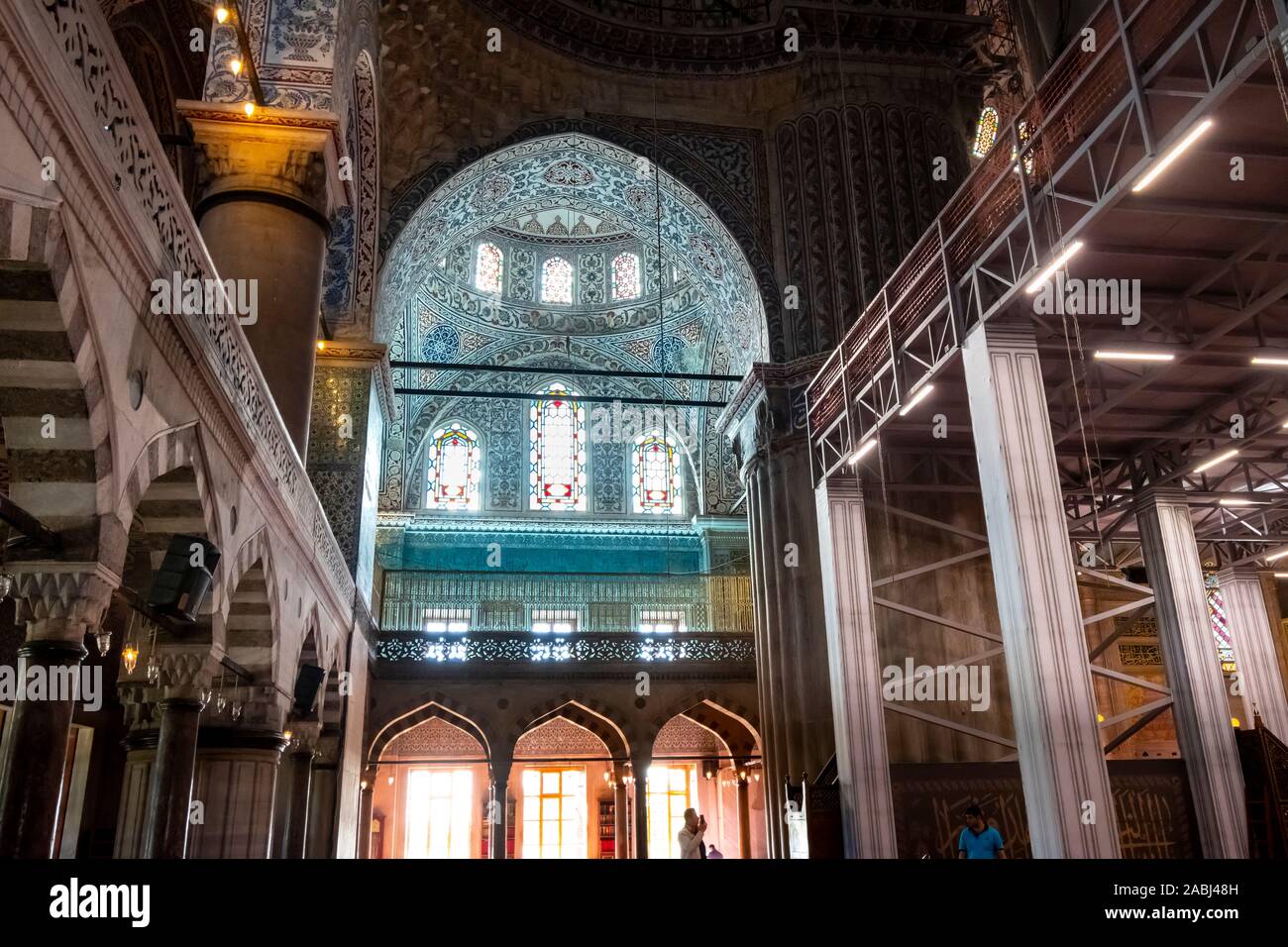 The ornate, colorful interior of the Blue Mosque in the Sultanahmet ...