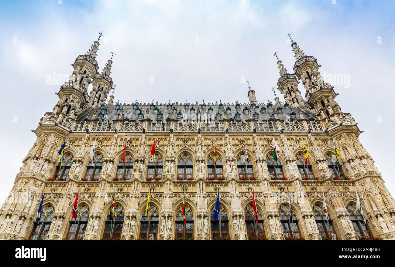 Ancient building with flags and towers, Europe Stock Photo - Alamy