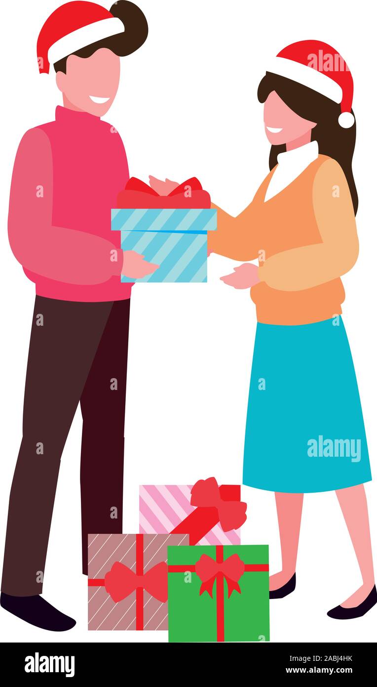 couples with gift boxes on white background vector illustration design ...