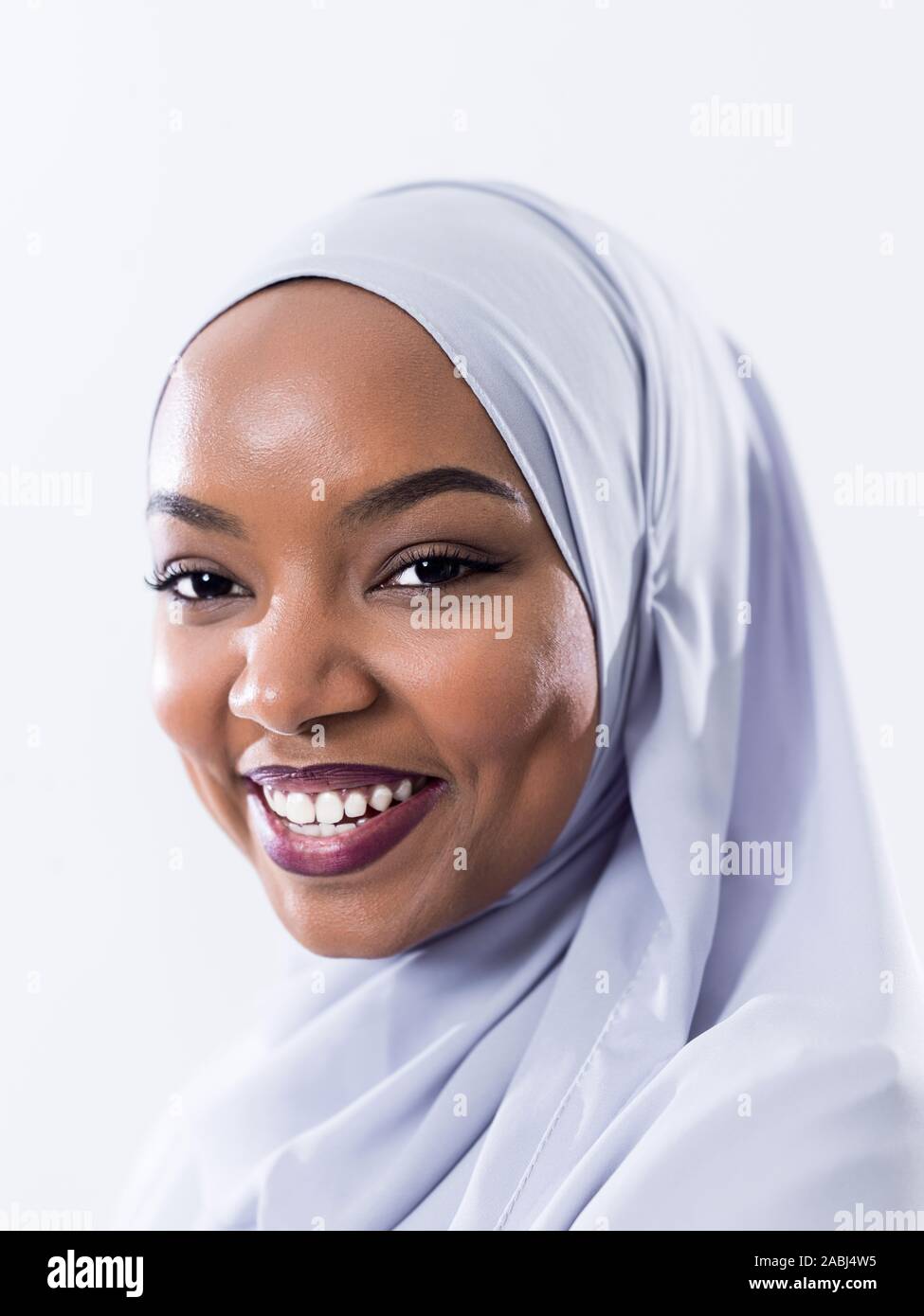 portrait of young modern muslim afro beauty wearing traditional islamic ...
