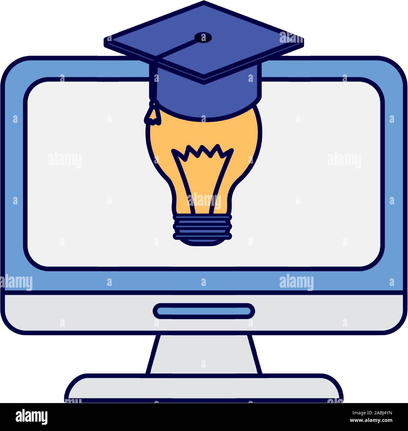 computer idea graduation hat school learning online vector illustration ...