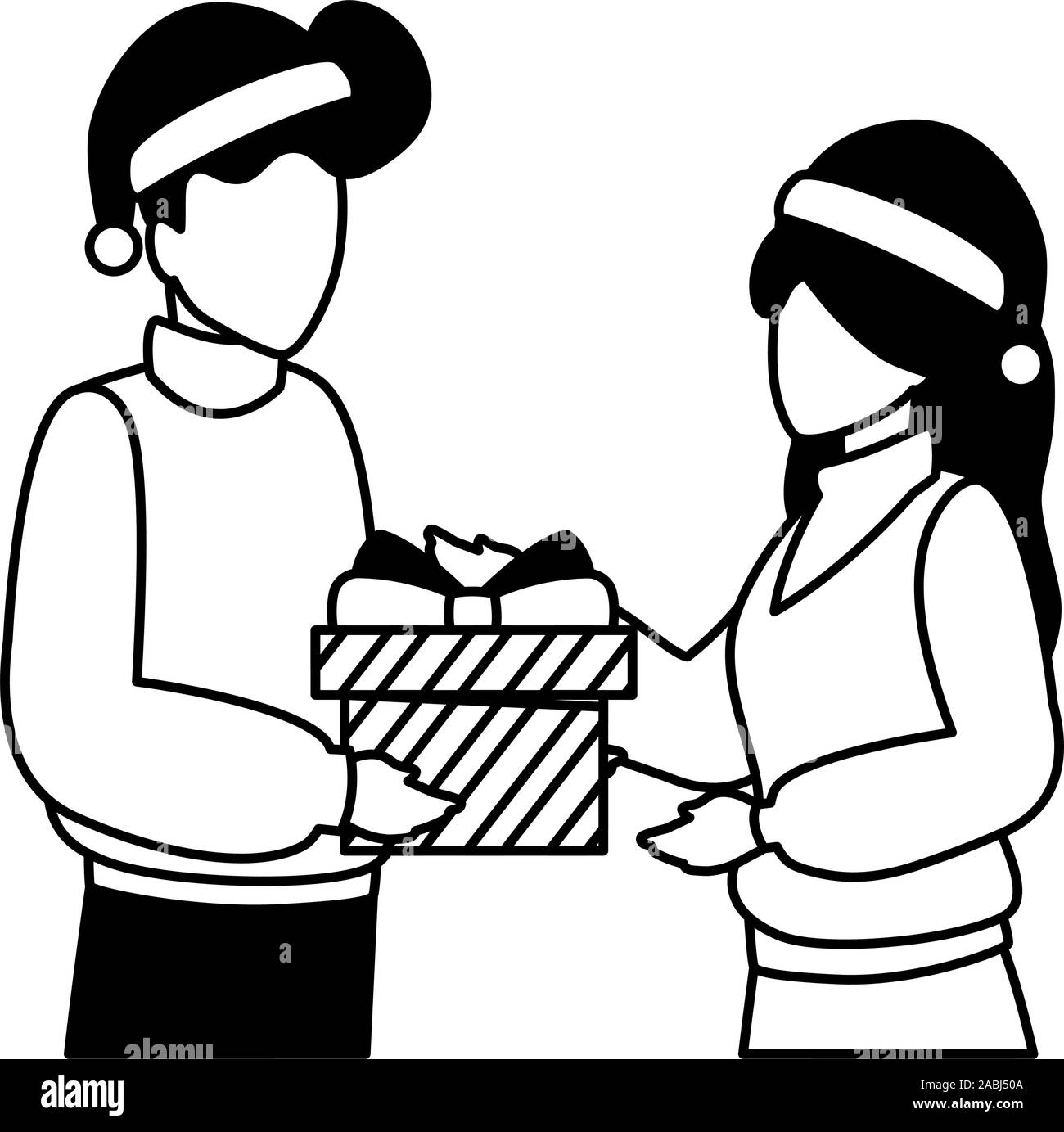 couples with gift box on white background vector illustration design ...