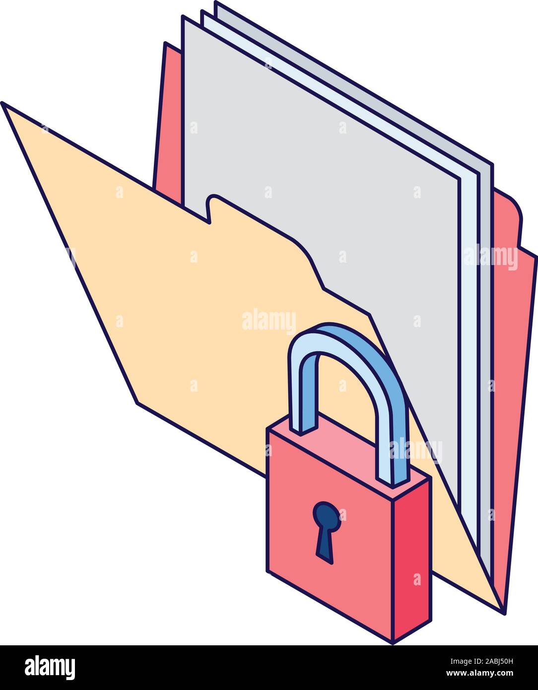 securiy padlock with documents folder icon, flat design Stock Vector ...