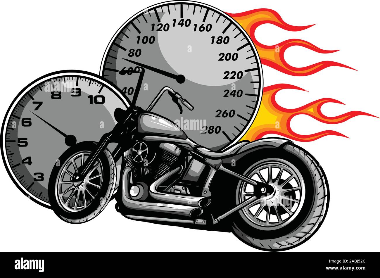 vector illustration Flaming Bike Chopper Ride Front View Stock Vector ...