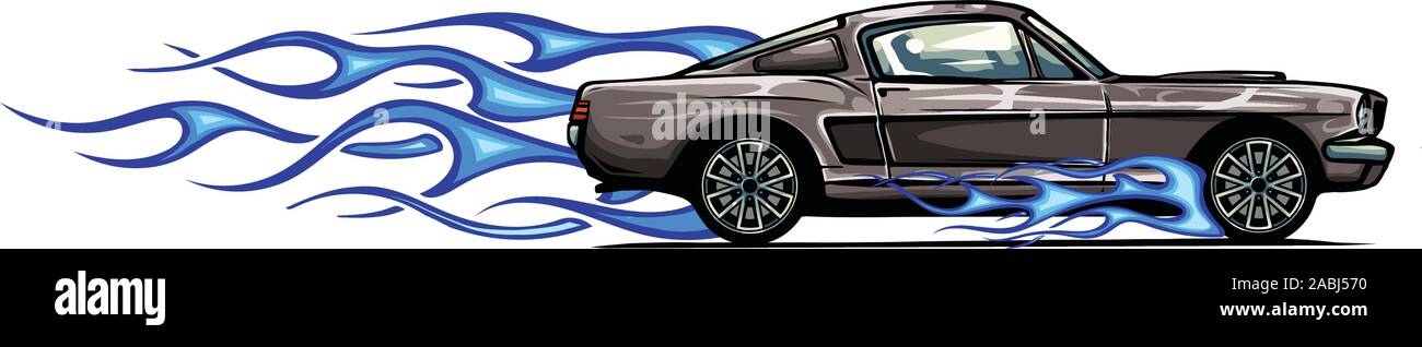 vector muscle car with flames Crazy race Stock Vector Image & Art - Alamy