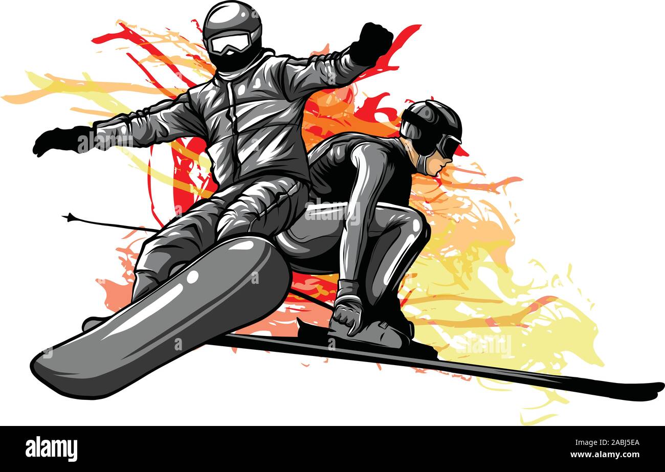 collection of sport snowboard, skiers vector illustration Stock Vector ...